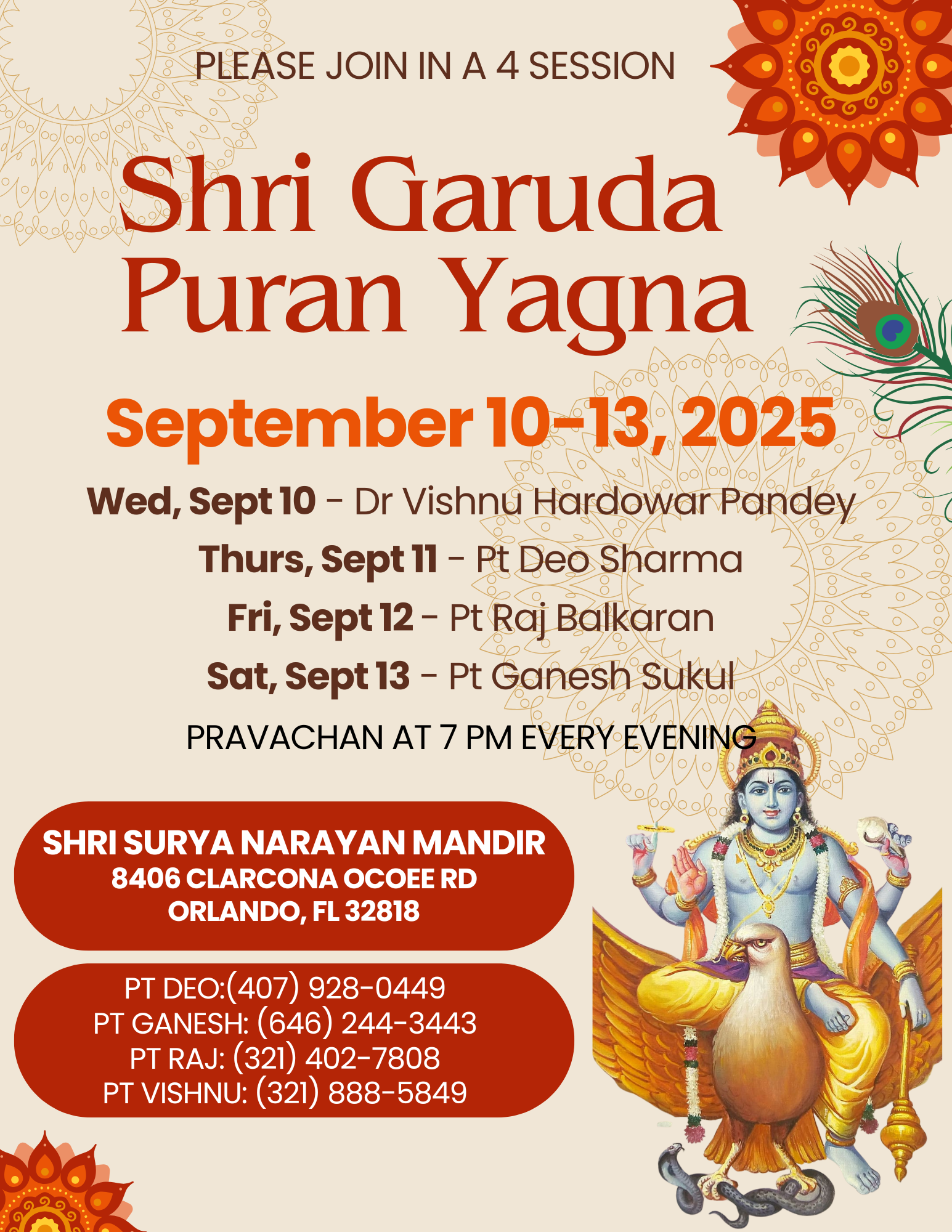 FLORIDA – Shri Garuda Puran Yagna – Shri Surya Narayan Mandir